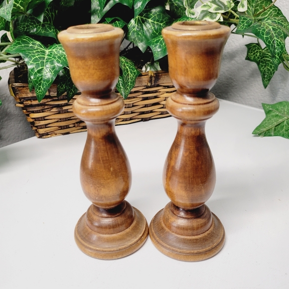 Accents | Vintage Candleholders Turned Wooden Rustic Taper Carved Wood Candlestick Set | Poshmark